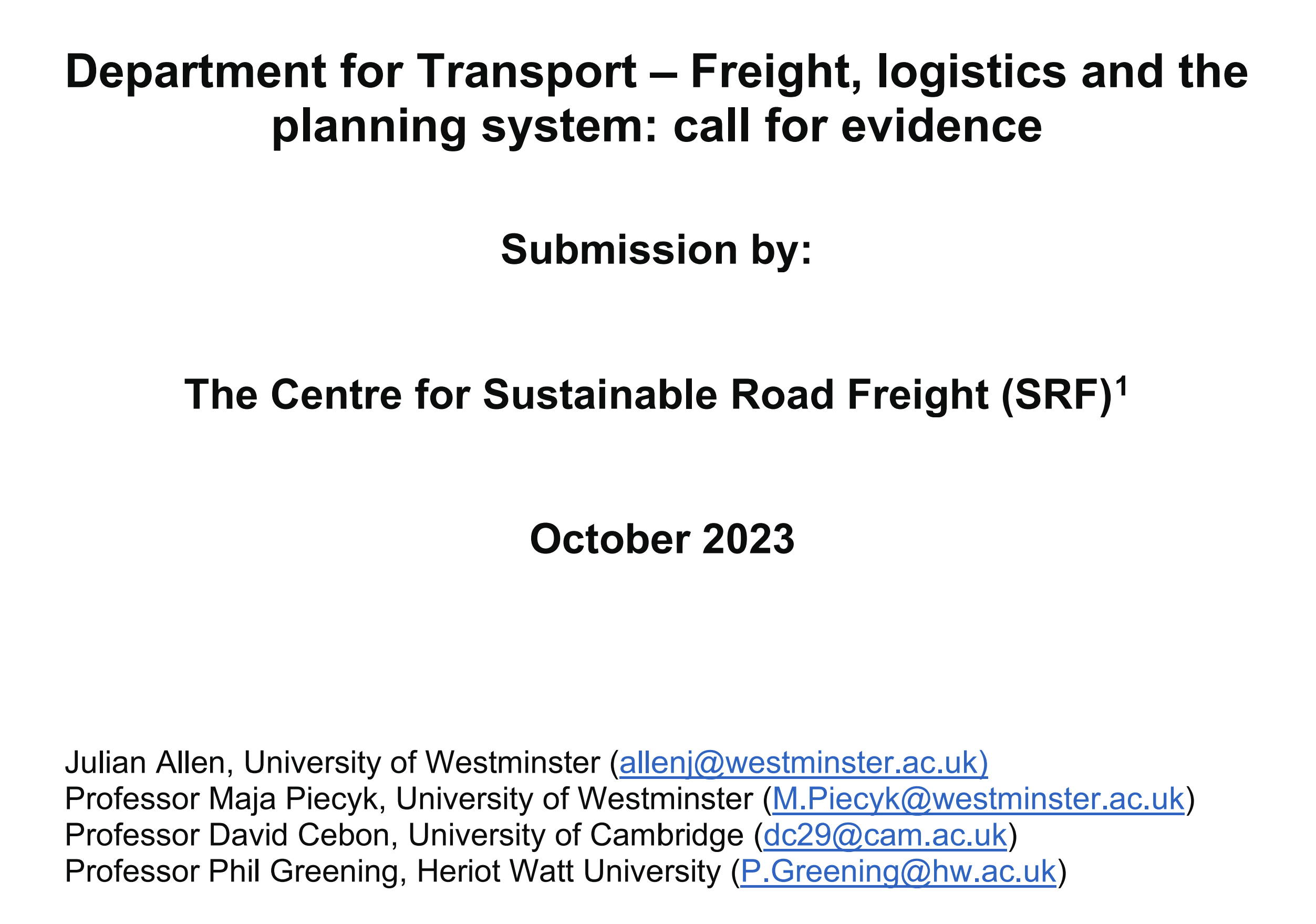Call for Evidence: Freight, Logistics and the Planning System - The ...